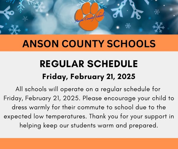 Regular Schedule on Friday • News - ANSON COUNTY SCHOOLS
